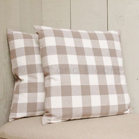 Large Taupe check cushion x 1 | Bliss and Bloom