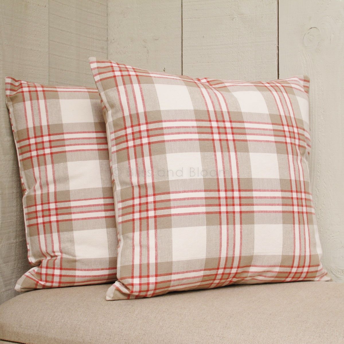 Red cream and linen cushion x 1 | Bliss and Bloom
