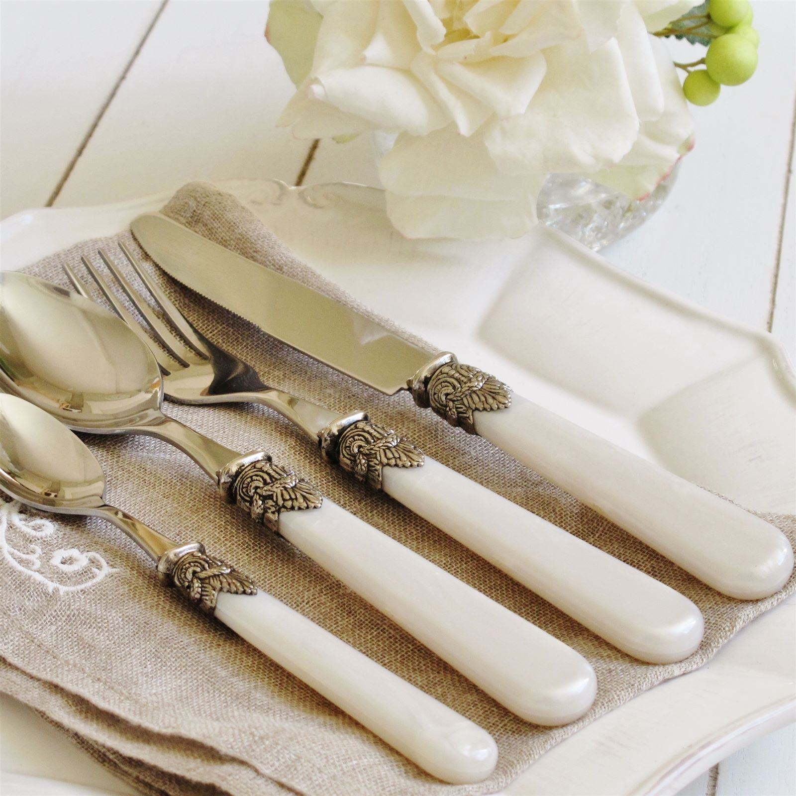 Cream Pearlized 24pc Cutlery Set | Bliss and Bloom Ltd