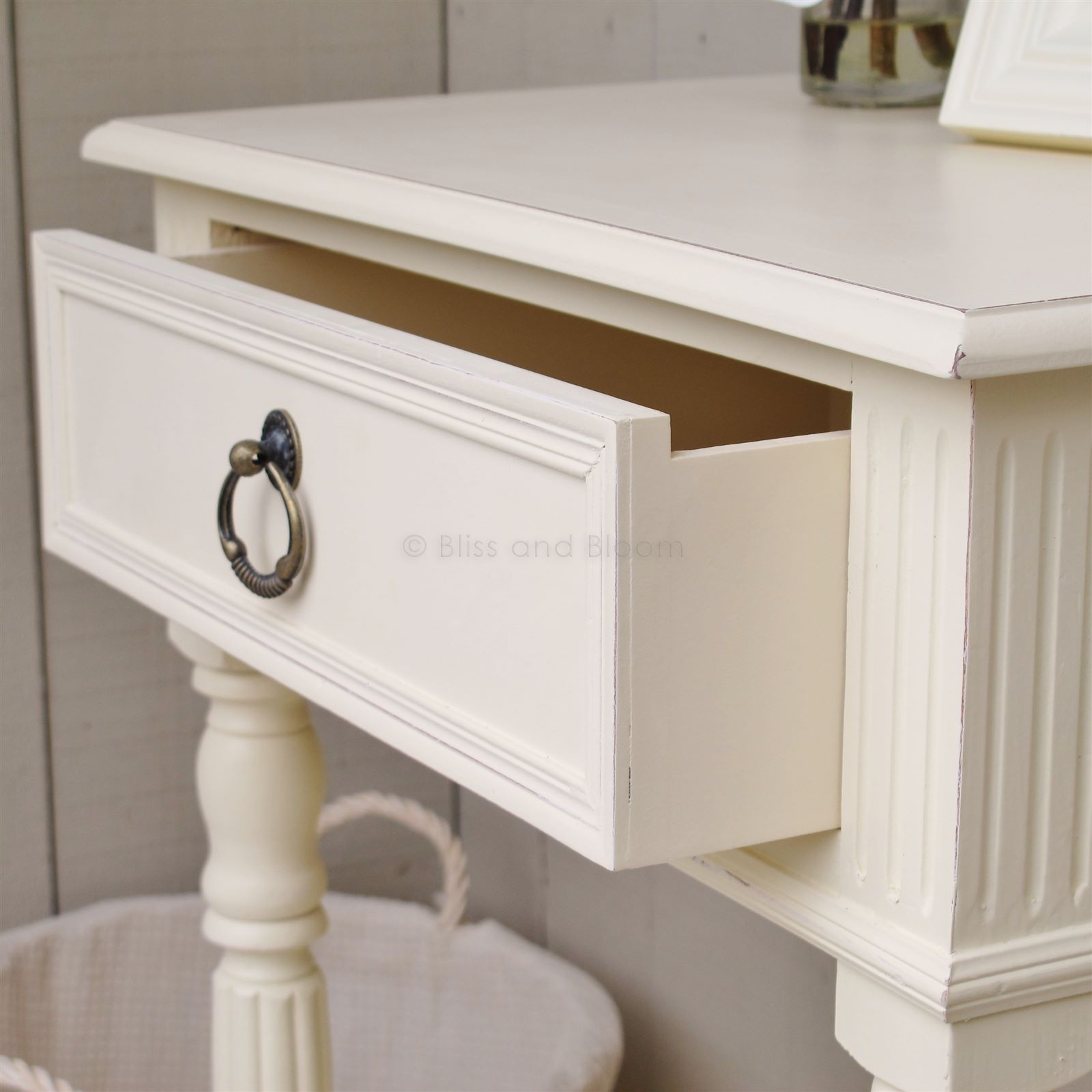 Cream bedside side table | Bliss and Bloom