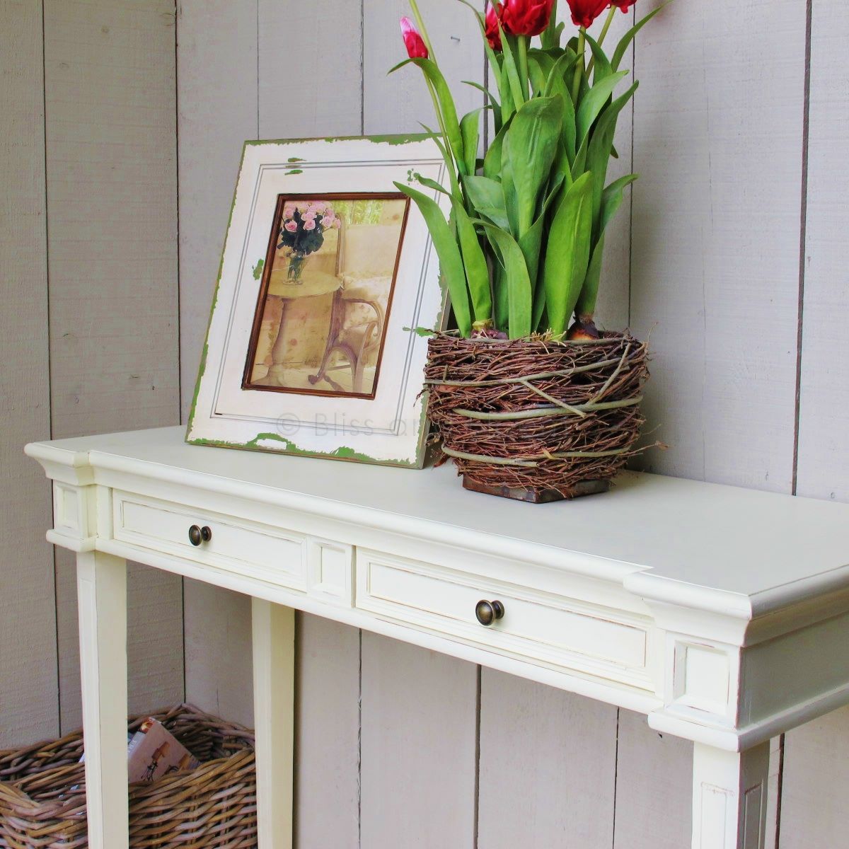 Cream 2 drawer console table | Bliss and Bloom