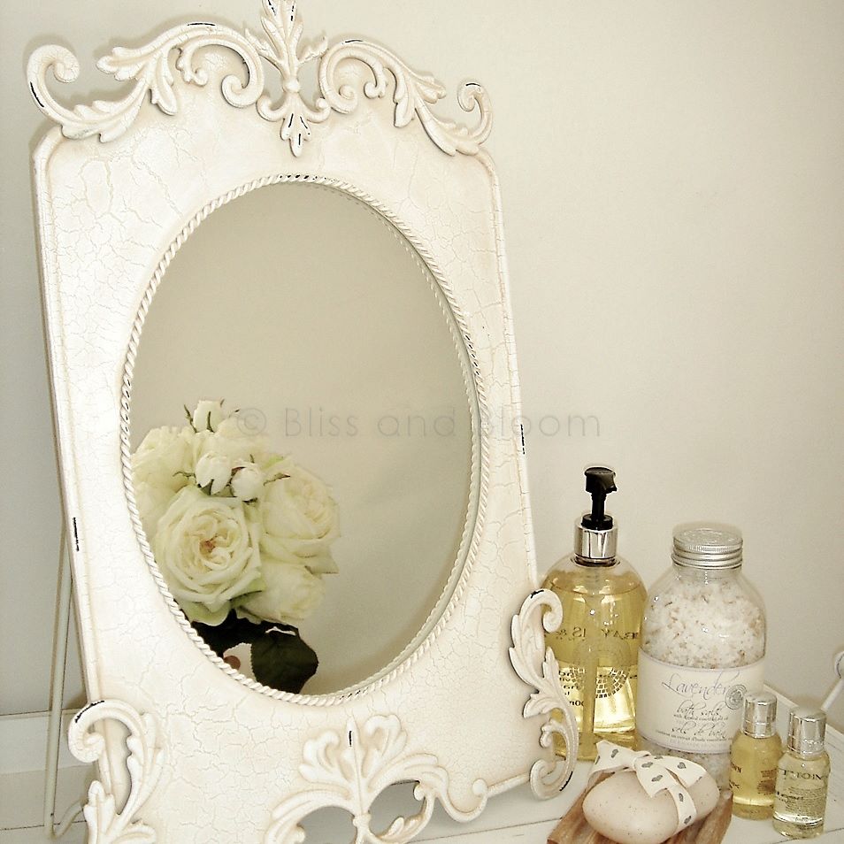 Pale cream mirror with stand | Bliss and Bloom