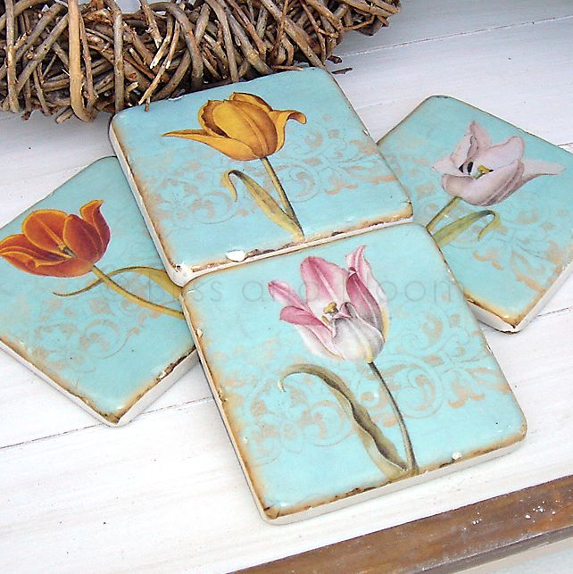 Set of 4 tulip tile coasters | Bliss and Bloom