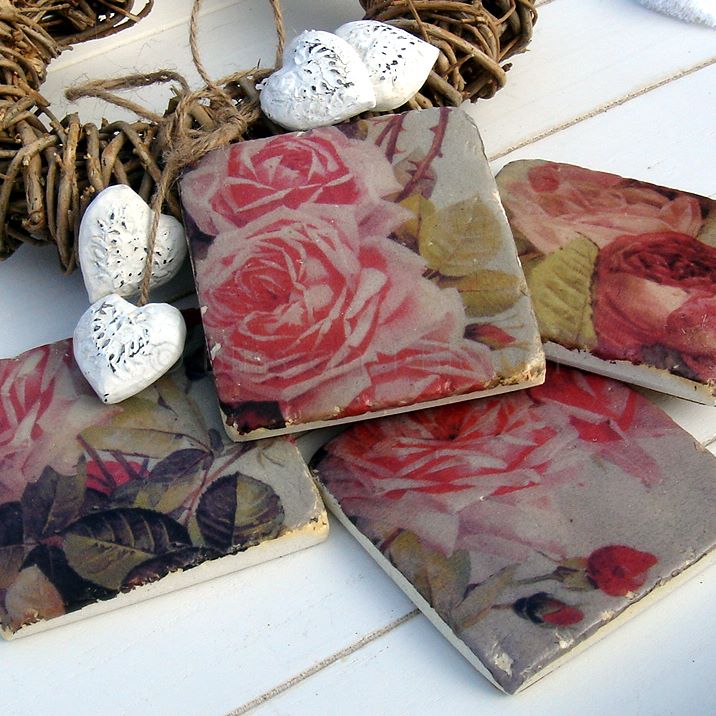 Set of 4 rose tile coasters | Bliss and Bloom