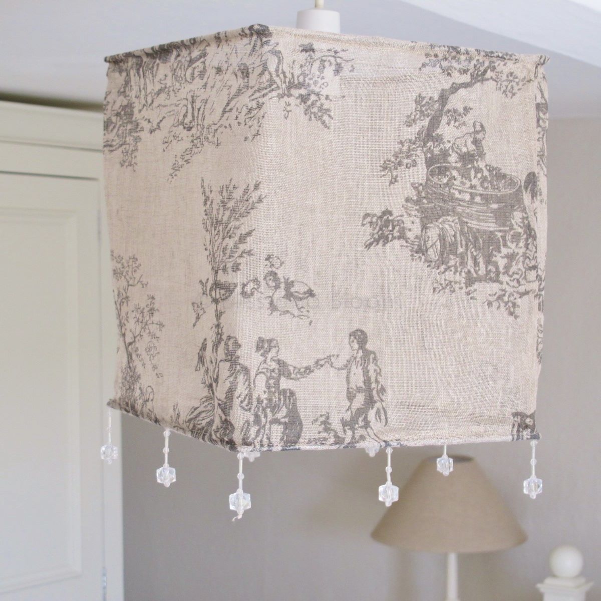 Toile linen ceiling light shade | Bliss and Bloom